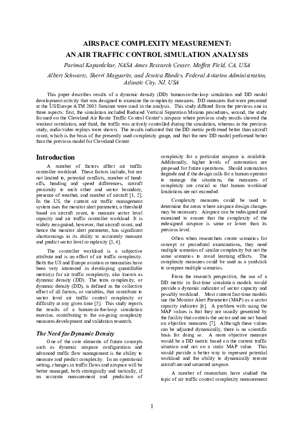 (PDF) Airspace Complexity Measurement: An Air Traffic Control Simulation Analysis