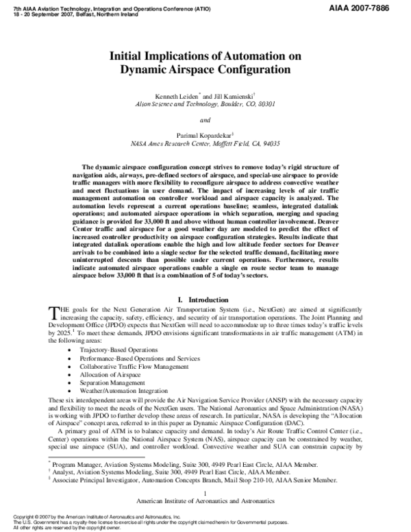 (PDF) Initial Implications of Automation on Dynamic Airspace Configuration