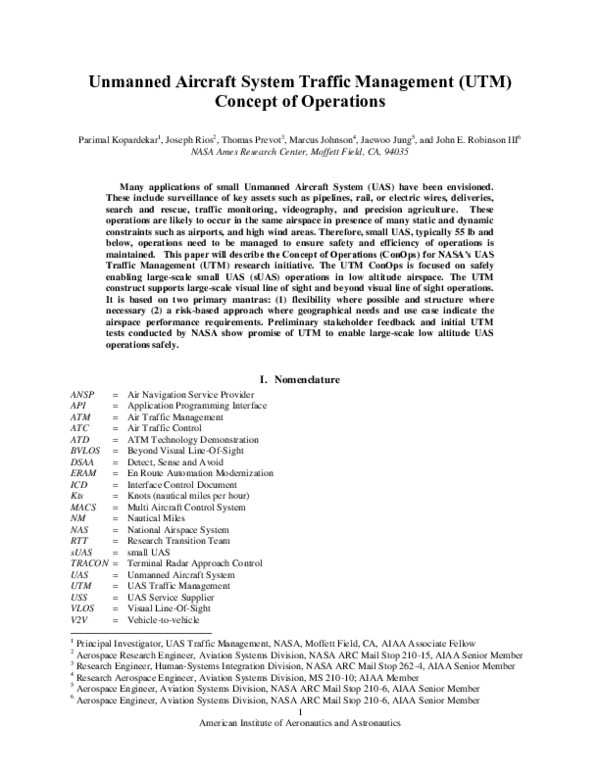 (PDF) Unmanned Aircraft System Traffic Management (UTM) Concept of ...