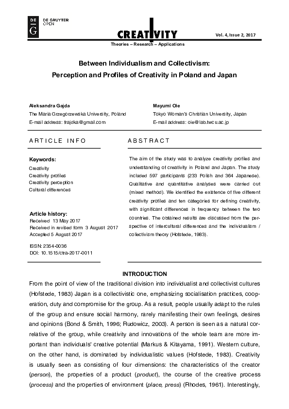 (PDF) Between Individualism and Collectivism: Perception and Profiles ...
