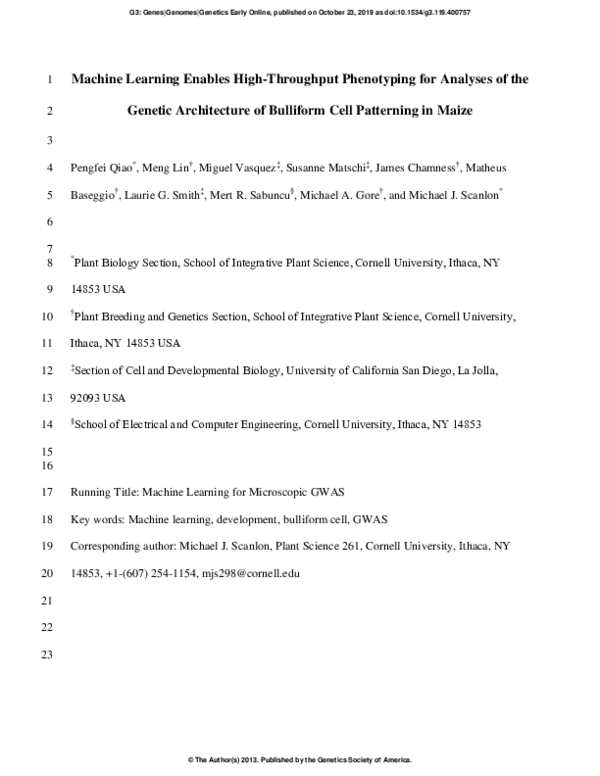 (PDF) Machine Learning Enables High-Throughput Phenotyping for Analyses of the Genetic ...