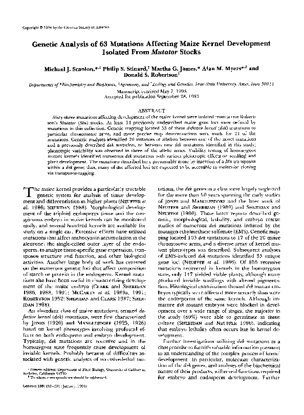 (PDF) Genetic Analysis of 63 Mutations Affecting Maize Kernel ...