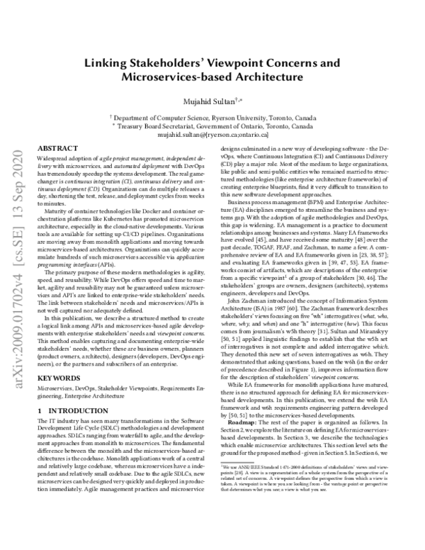(PDF) Linking Stakeholders' Viewpoint Concerns and Microservices-based Architecture