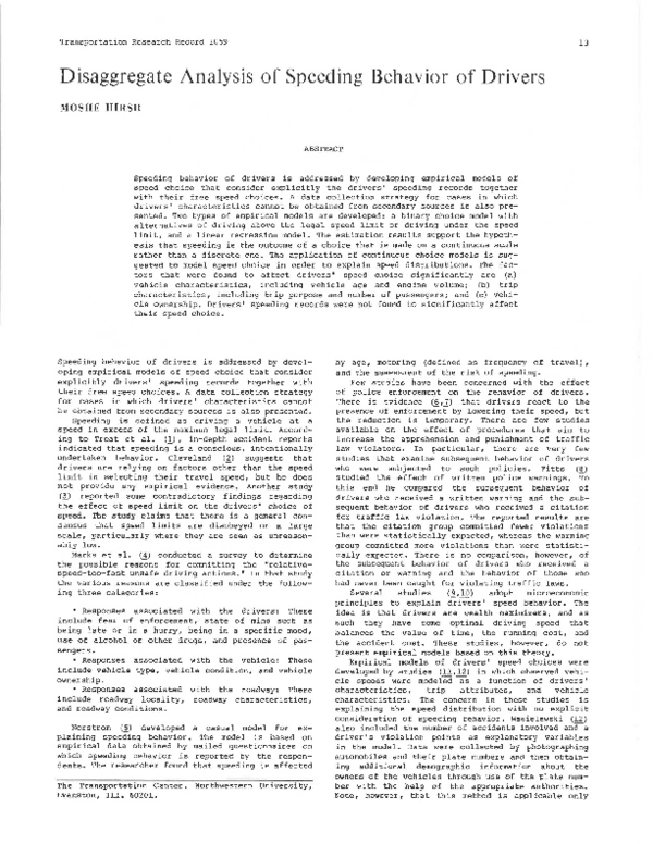 (PDF) Disaggregate Analysis of Speeding Behavior of Drivers