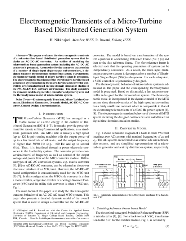 (PDF) Electromagnetic transients of a micro-turbine based distributed generation system