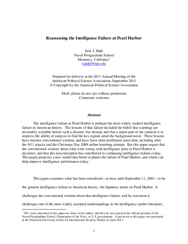(PDF) Reassessing the Intelligence Failure at Pearl Harbor