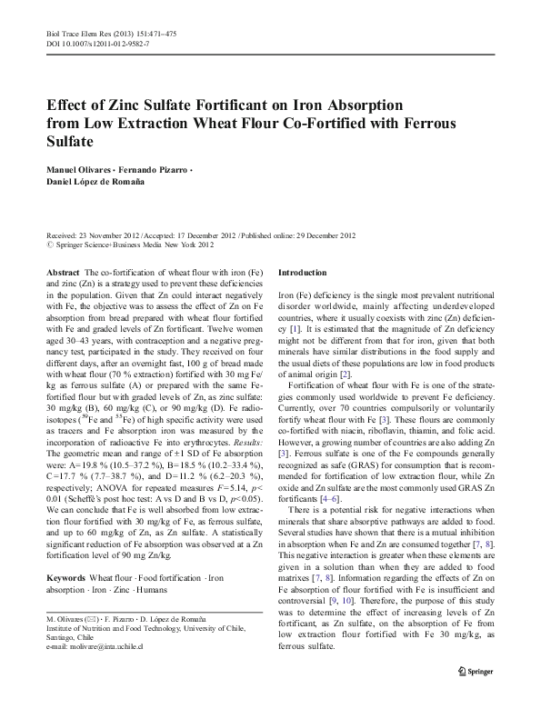 (PDF) Effect of Zinc Sulfate Fortificant on Iron Absorption from Low ...