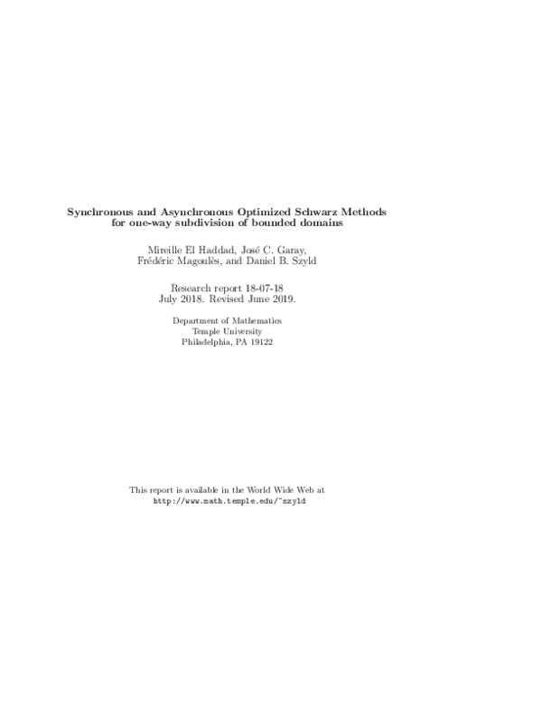 Pdf Synchronous And Asynchronous Optimized Schwarz Methods For One‐way Subdivision Of Bounded