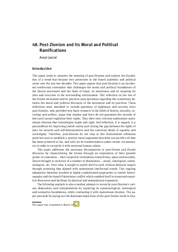 (PDF) 48. Post-Zionism and Its Moral and Political Ramifications