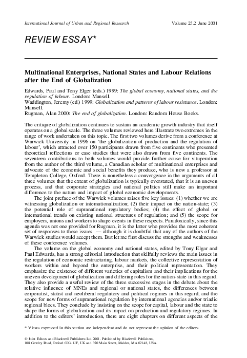 (PDF) National Enterprises, National States and Labour Relations after ...