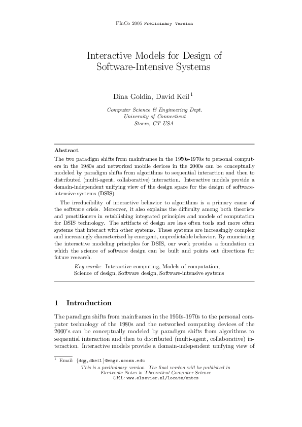 (PDF) Interactive Models for Design of Software-Intensive Systems