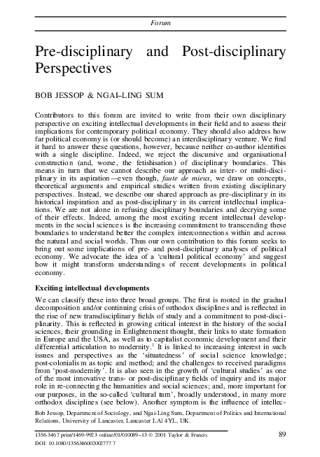 (PDF) Pre-disciplinary and Post-disciplinary Perspectives