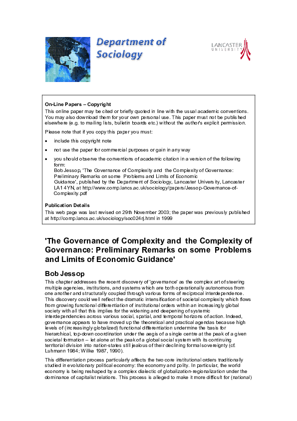 (PDF) The governance of complexity and the complexity of governance
