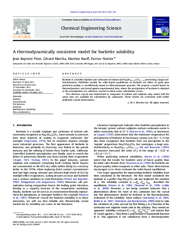 (PDF) A thermodynamically consistent model for burkeite solubility