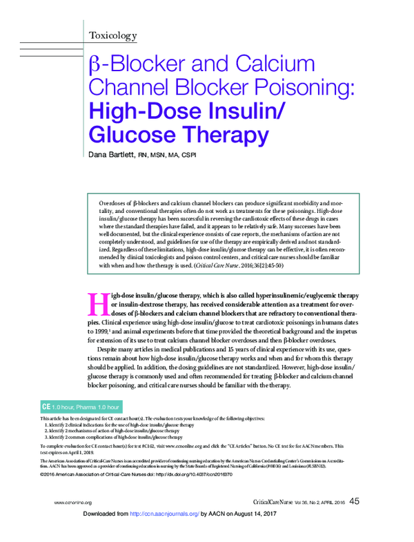 (PDF) -Blocker and Calcium Channel Blocker Poisoning: High-Dose Insulin ...