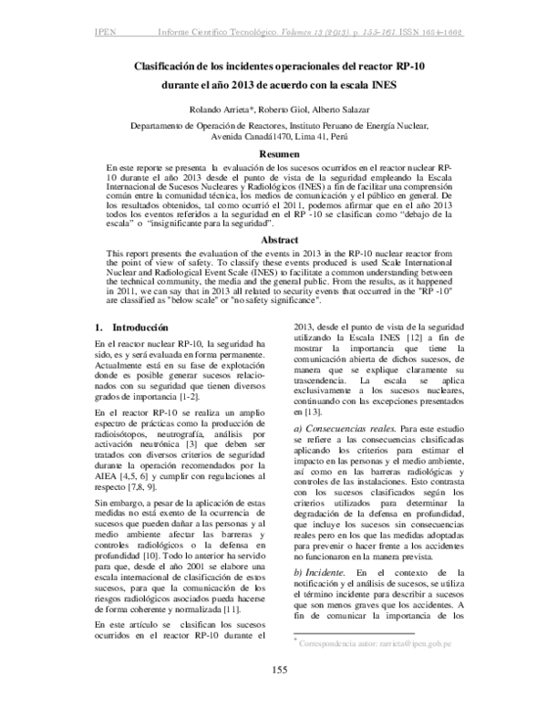 (PDF) Clasificación de los incidentes operacionales del reactor RP-10 ...