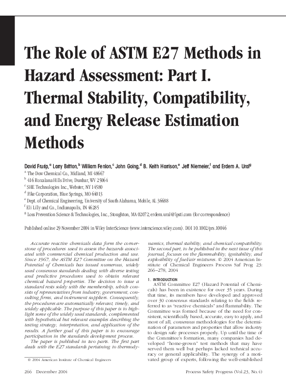 (PDF) The role of ASTM E27 methods in hazard assessment: Part I ...