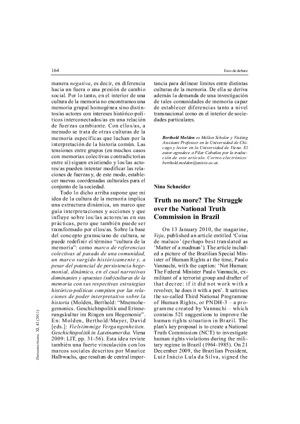 (PDF) Truth no more? The Struggle over the National Truth Commission in ...