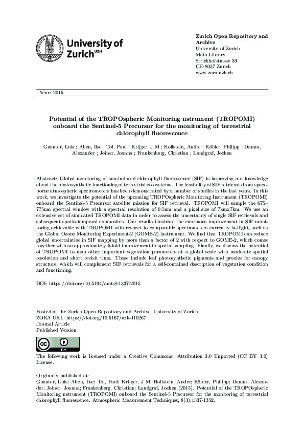 (PDF) Potential of the TROPOspheric Monitoring Instrument (TROPOMI ...