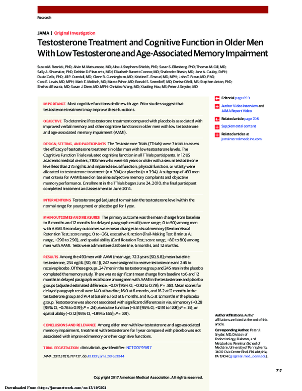 (PDF) Testosterone Treatment and Cognitive Function in Older Men With ...
