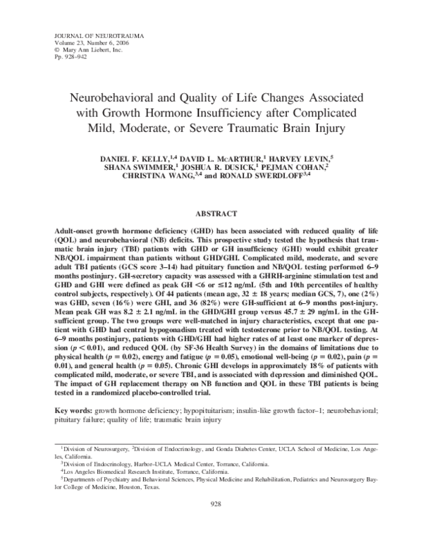 (PDF) Neurobehavioral and Quality of Life Changes Associated with ...