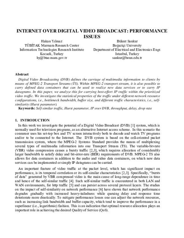 (PDF) Internet Over Digital Video Broadcast: Performance Issues