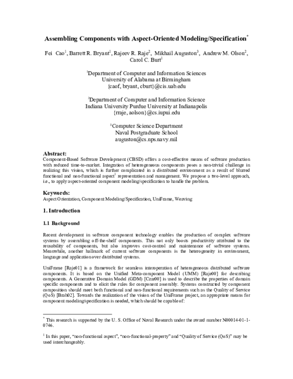 (PDF) Assembling Components with Aspect-Oriented Modeling/Specification