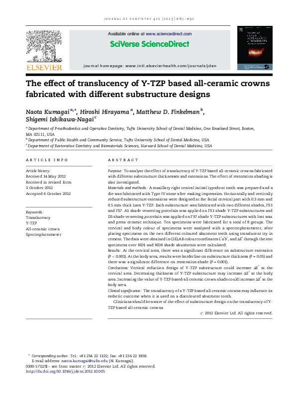 (PDF) The effect of translucency of Y-TZP based all-ceramic crowns ...