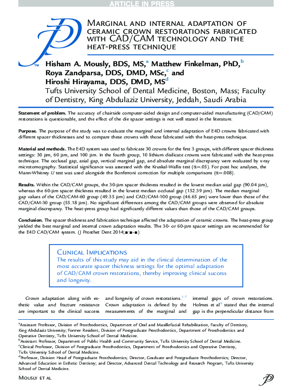 (PDF) Marginal and internal adaptation of ceramic crown restorations ...