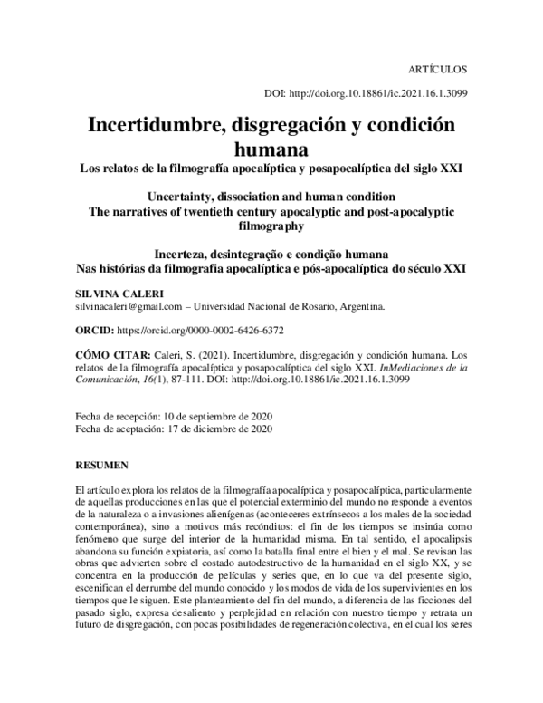 (PDF) Incertidumbre, disgregación y condición humana