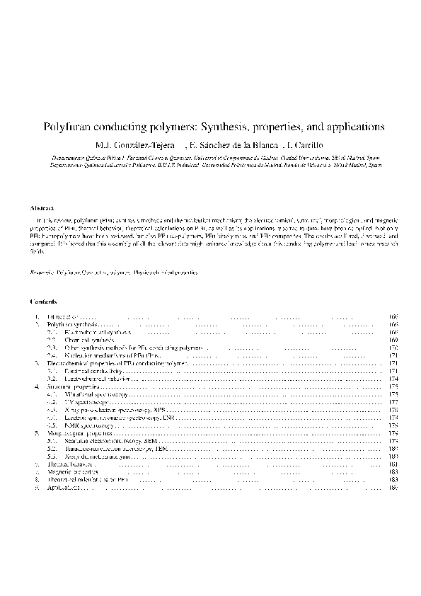 (PDF) Polyfuran conducting polymers: Synthesis, properties, and ...