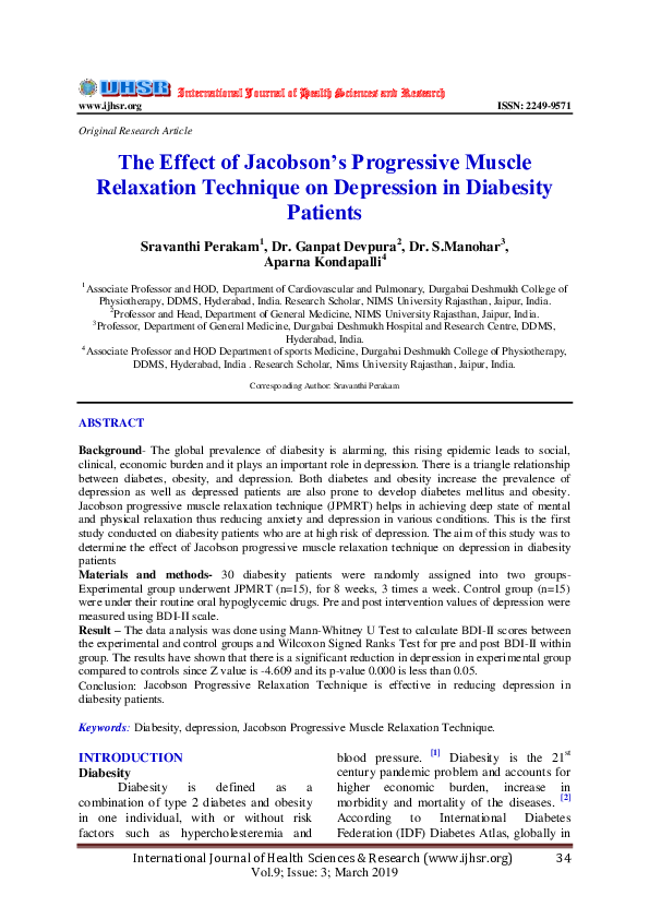 (PDF) The Effect of Jacobson’s Progressive Muscle Relaxation Technique ...