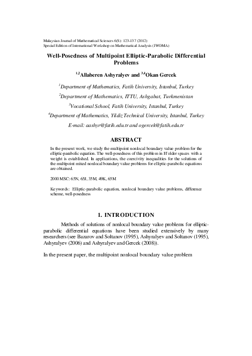 (PDF) Well-Posedness of Multipoint Elliptic-Parabolic Differential Problems
