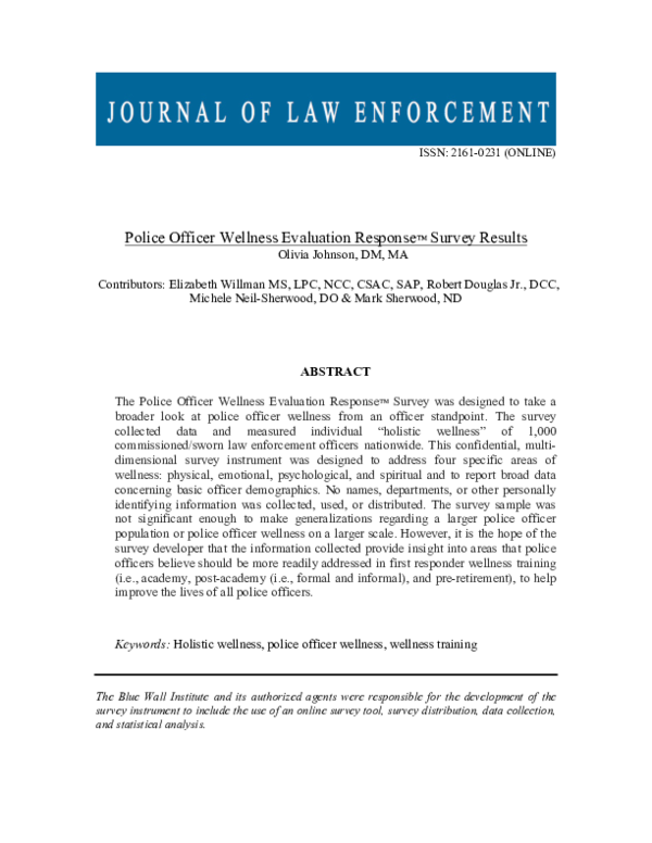 (PDF) Police Officer Wellness Evaluation Response Survey Results