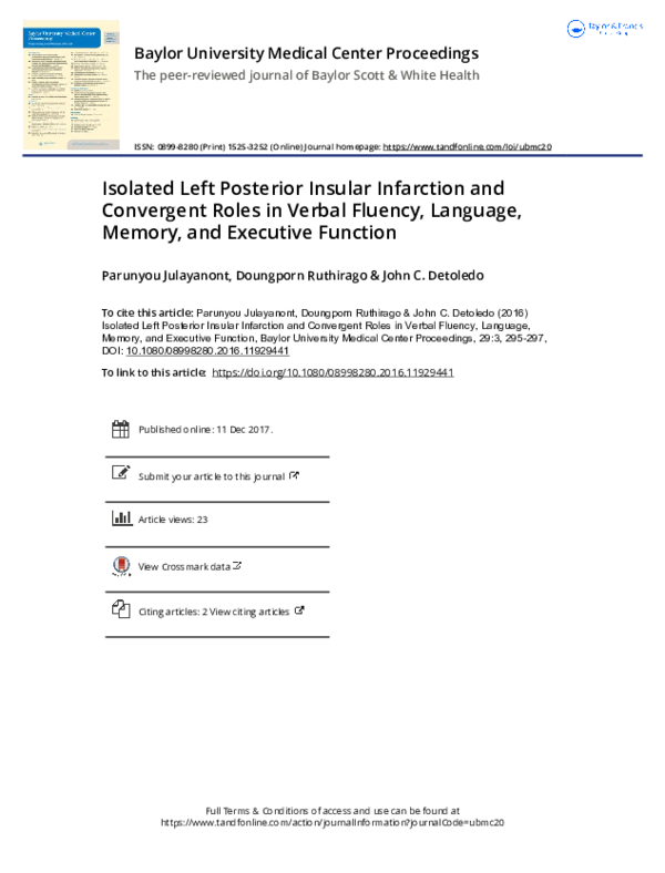(PDF) Isolated left posterior insular infarction and convergent roles ...