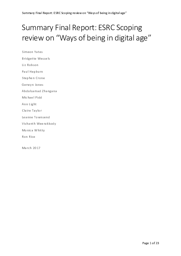 (PDF) Summary Final Report: ESRC Scoping Review of ‘Ways of Being in ...