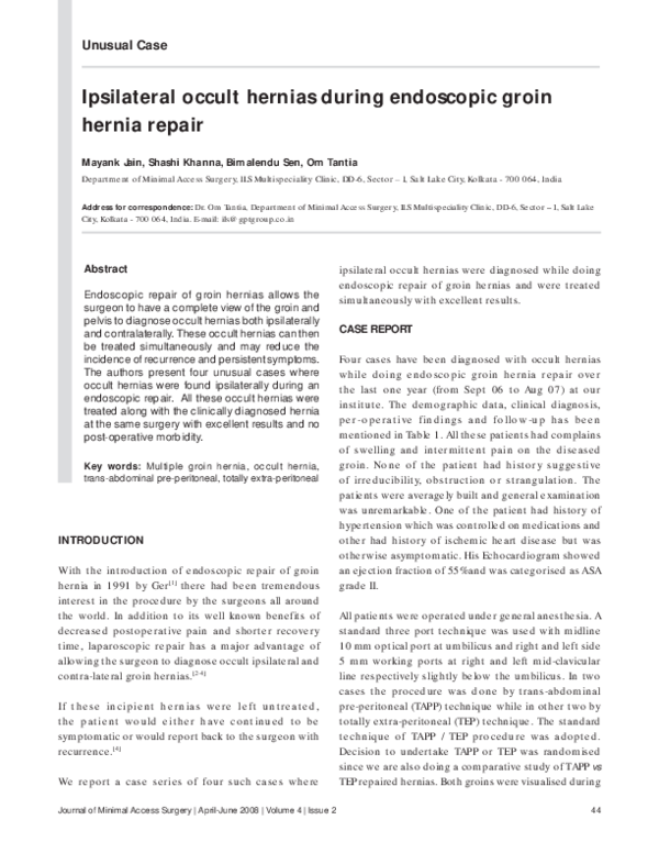 (PDF) Ipsilateral occult hernias during endoscopic groin hernia repair