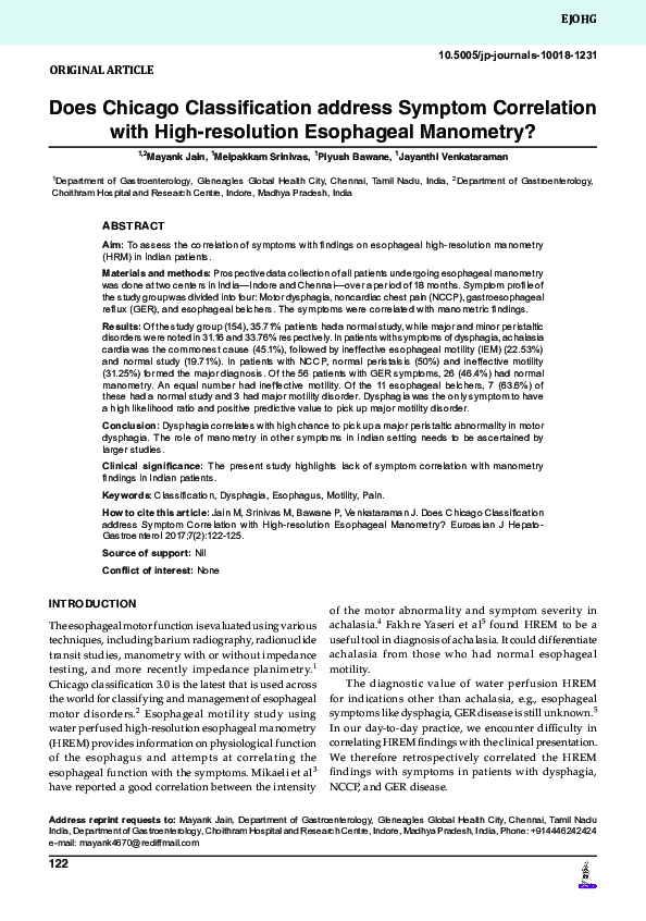 (PDF) Does Chicago Classification address Symptom Correlation with High ...