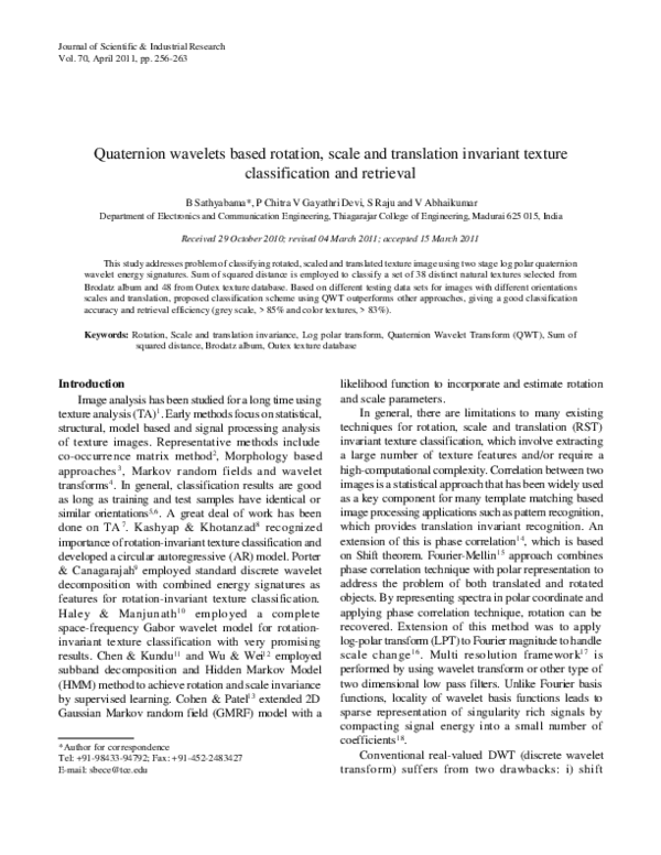 Pdf Quaternion Wavelets Based Rotation Scale And Translation Invariant Texture Classification