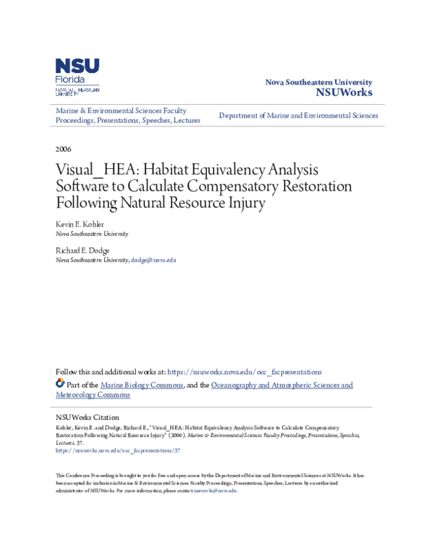 (PDF) Visual_HEA: Habitat Equivalency Analysis Software to Calculate ...
