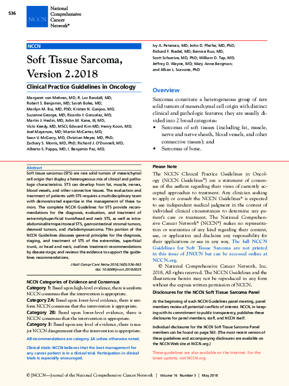 (PDF) NCCN Soft Tissue Sarcoma , Version 2 . 2016 Clinical Practice Guidelines in Oncology