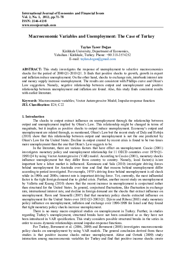 (PDF) Macroeconomic Variables and Unemployment: The Case of Turkey