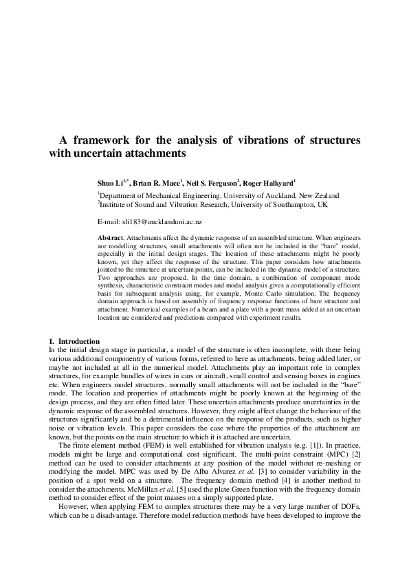 (PDF) A framework for the analysis of vibrations of structures with uncertain attachments