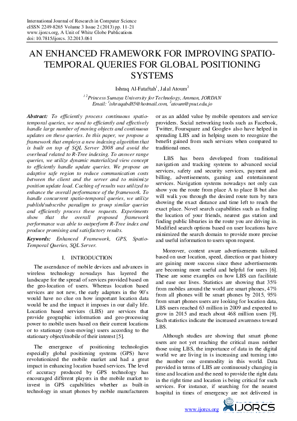 Pdf An Enhanced Framework For Improving Spatio Temporal Queries For