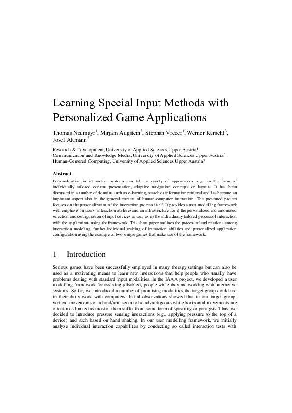 (PDF) Learning Special Input Methods with Personalized Game Applications