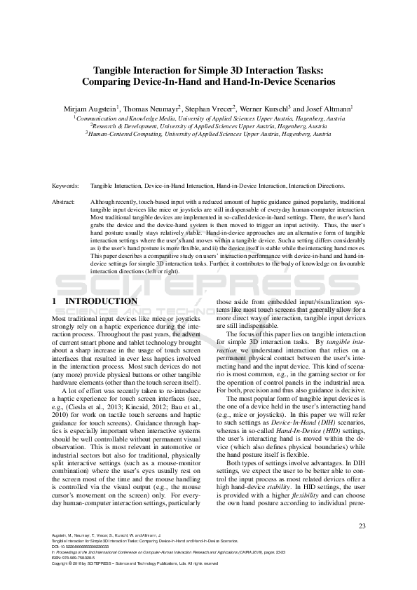(PDF) Tangible Interaction for Simple 3D Interaction Tasks: Comparing ...