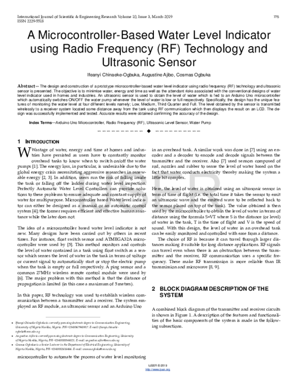(PDF) A Microcontroller-Based Water Level Indicator using Radio Frequency (RF) Technology and ...