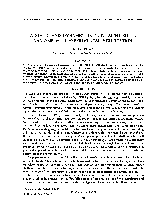 (PDF) A static and dynamic finite element shell analysis with ...