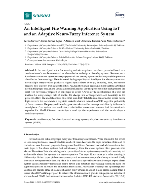 (PDF) An Intelligent Fire Warning Application Using IoT and an Adaptive ...