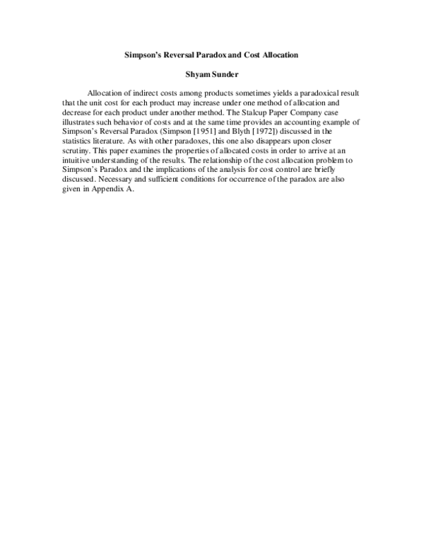 (PDF) Simpson's Reversal Paradox and Cost Allocation